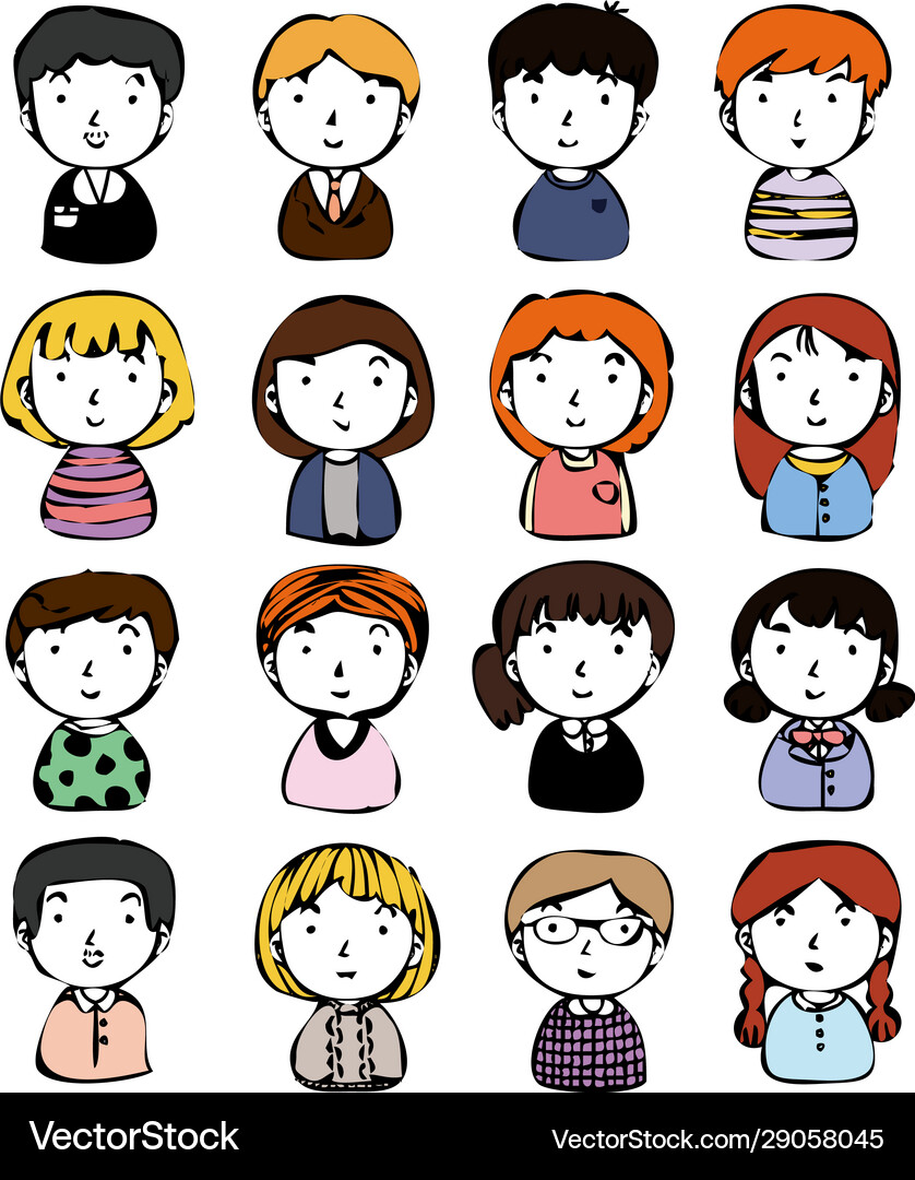 Rough doodling hand painted cute smiling people Vector Image