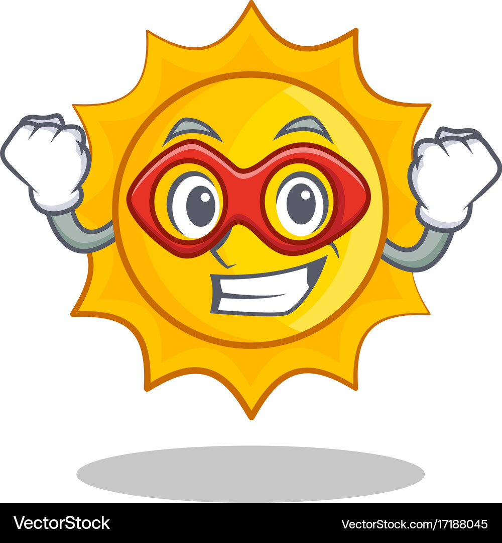 Super hero cute sun character cartoon Royalty Free Vector