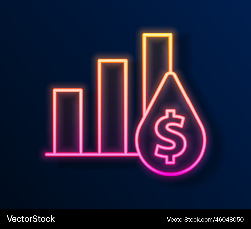 Glowing neon line pie chart infographic and dollar