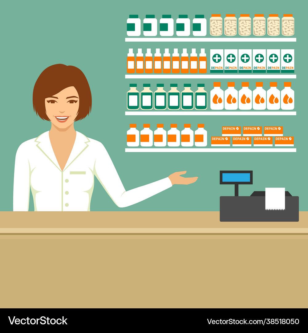 Pharmacist in drugstore Royalty Free Vector Image
