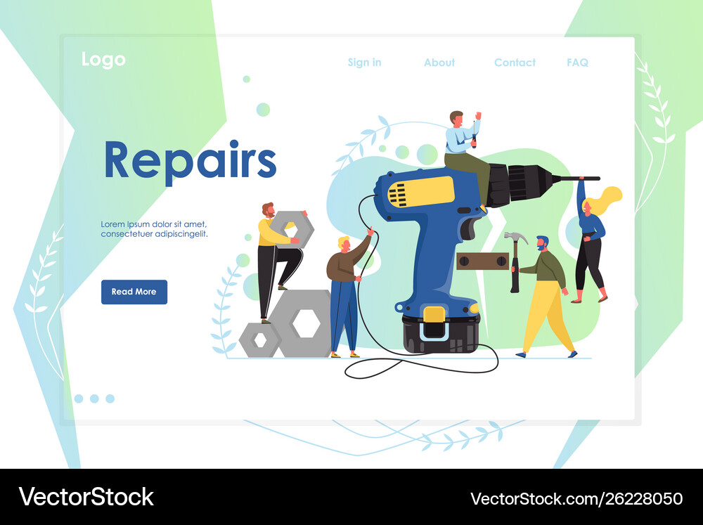 Repairs website landing page design Royalty Free Vector