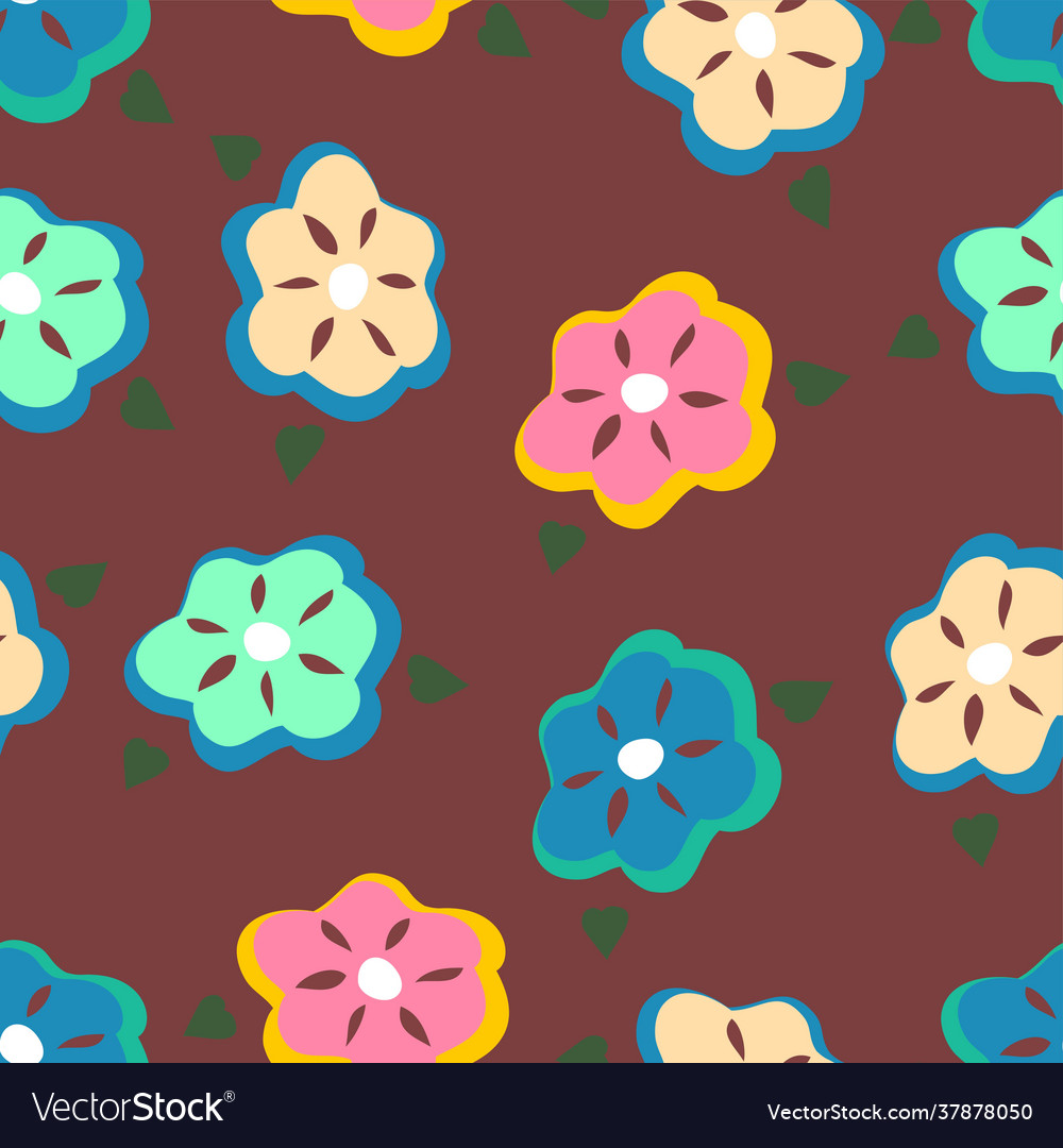 Rustic simple flower repeat pattern in multicolor Vector Image