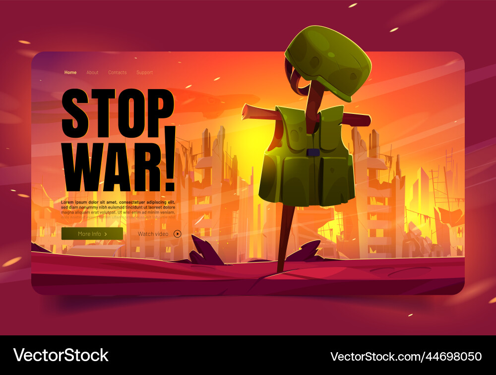 Stop war landing page template cartoon Royalty Free Vector