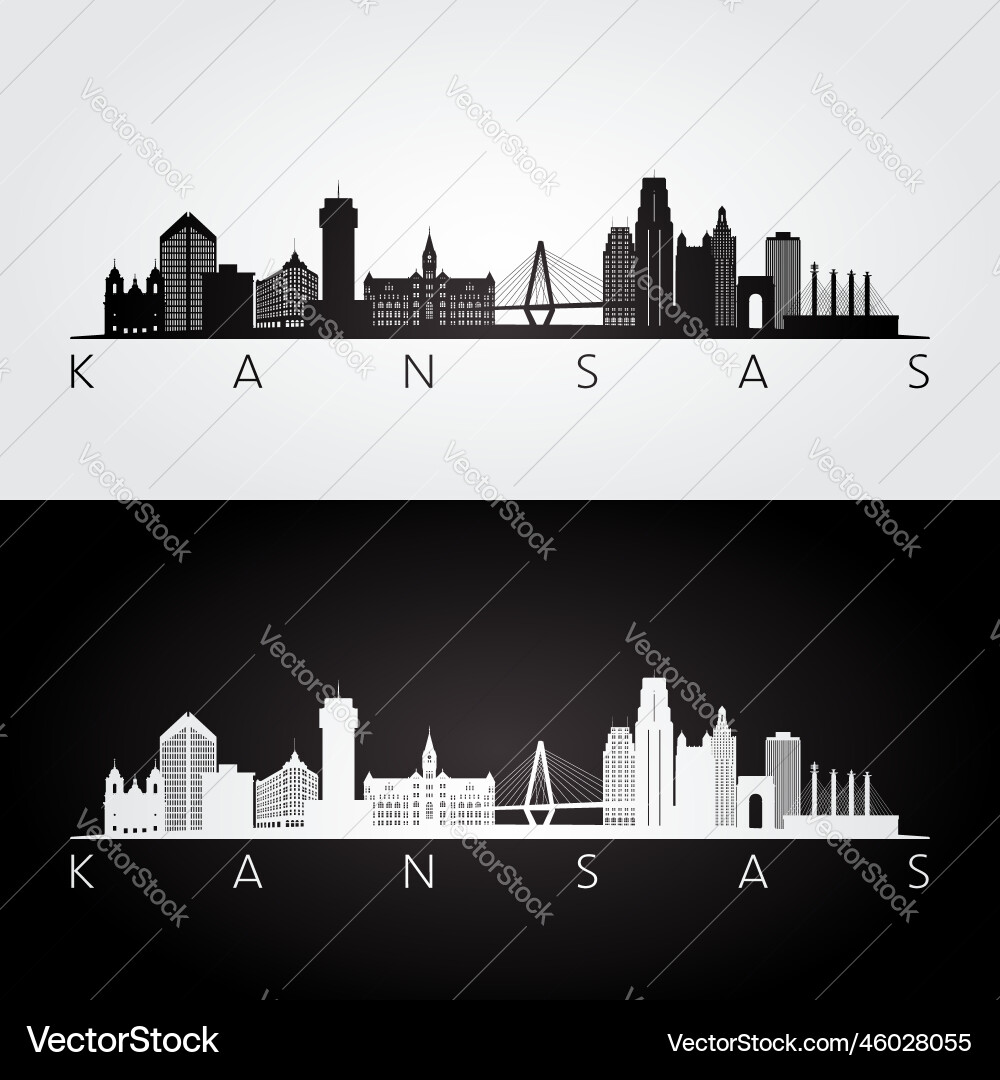 Kansas state skyline and landmarks silhouette Vector Image