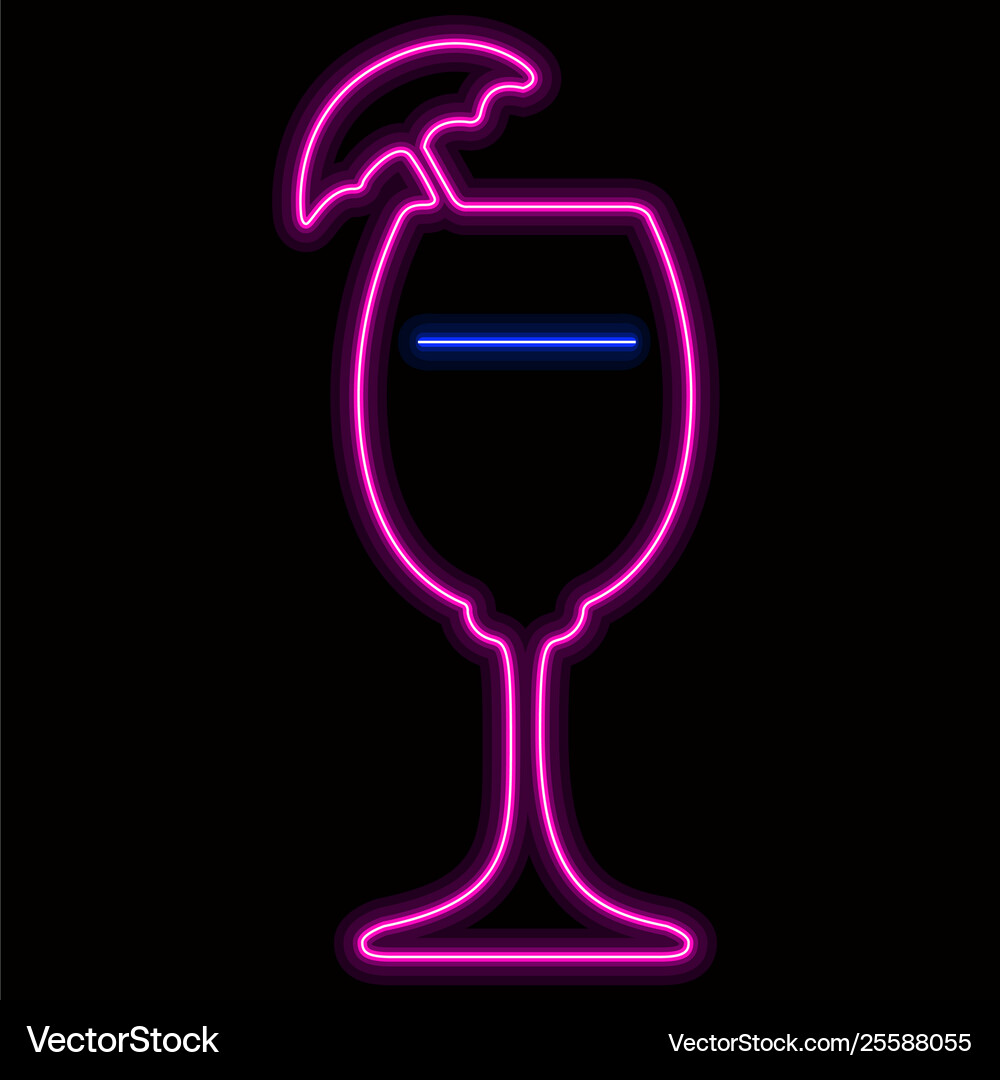 Neon cocktail icon on a black background Vector Image