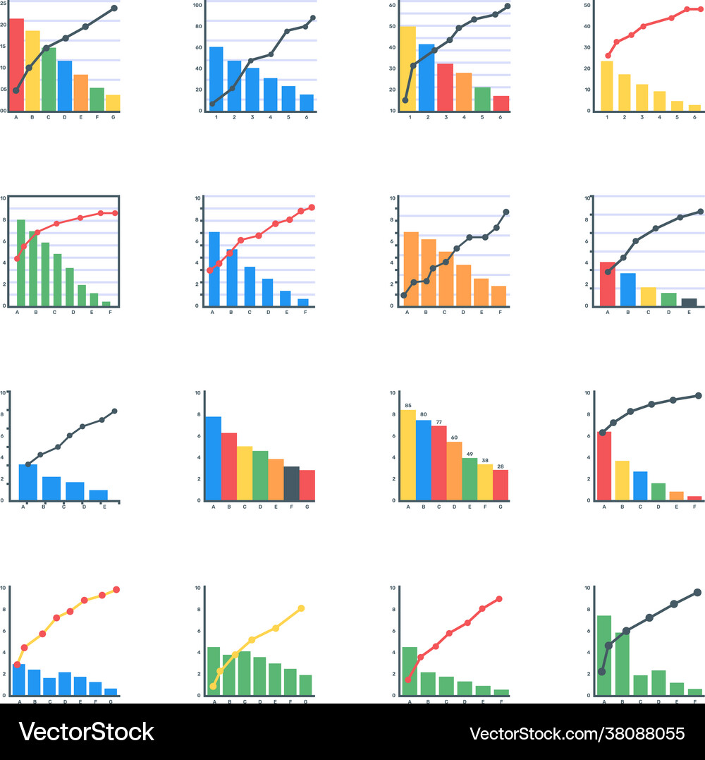 Pack pareto plots flat icons Royalty Free Vector Image