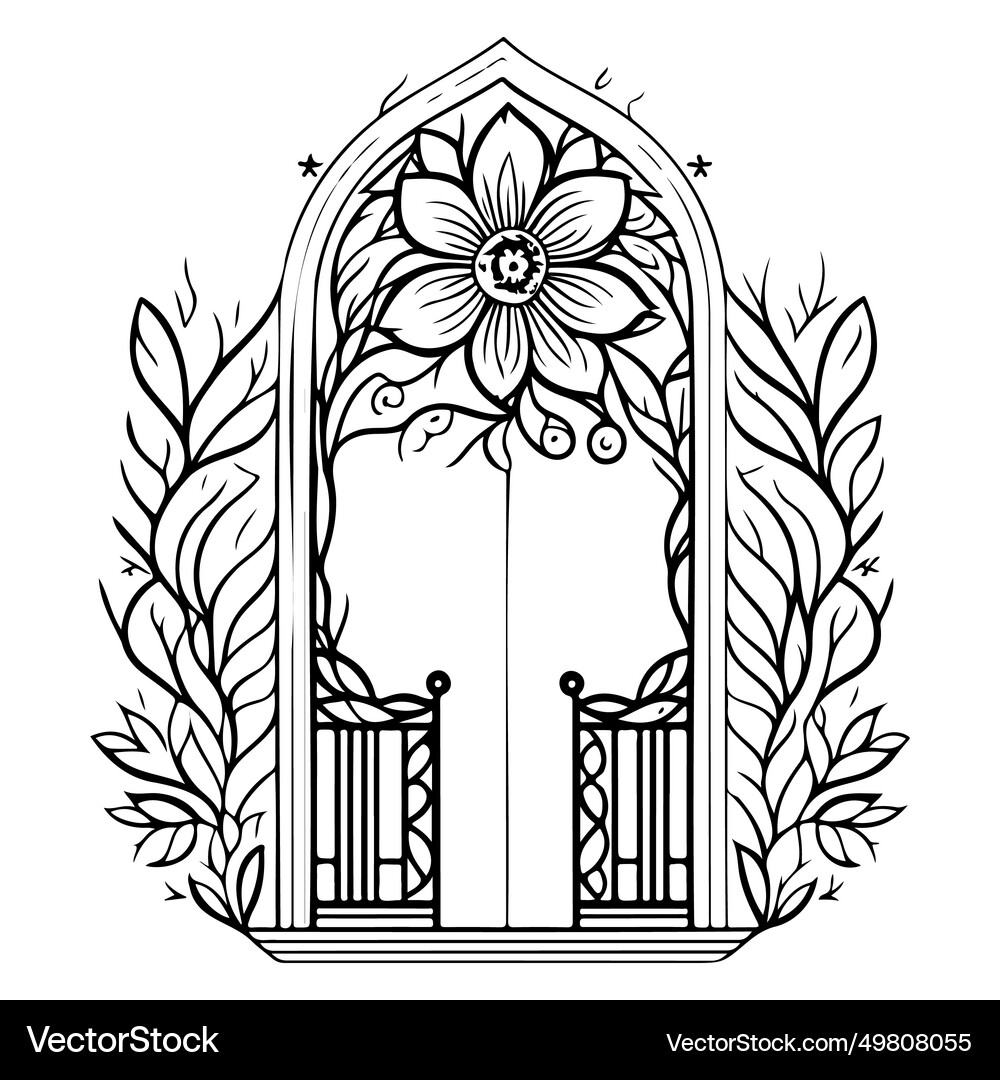 Wedding gate with ornament batik flower sketch Vector Image