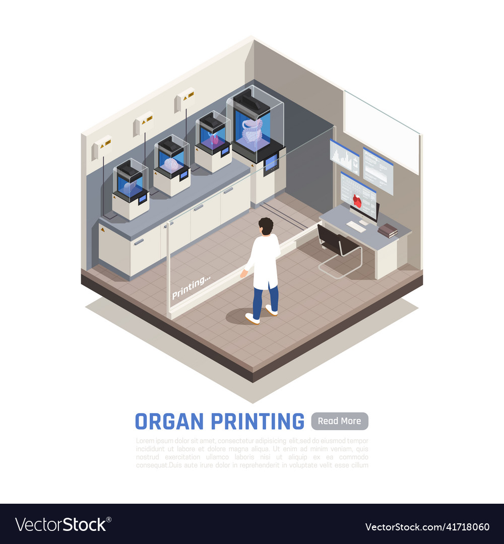 3d printer isometric composition Royalty Free Vector Image