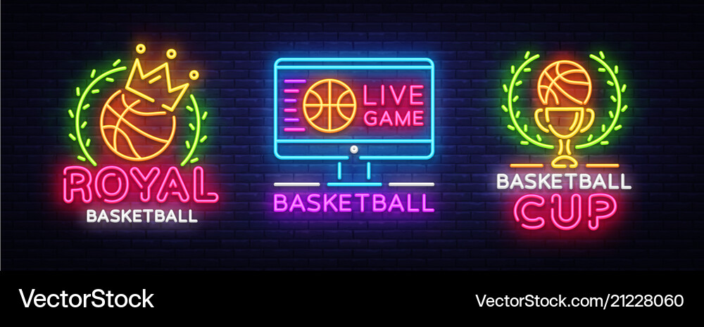 Basketball neon logo collection Royalty Free Vector Image