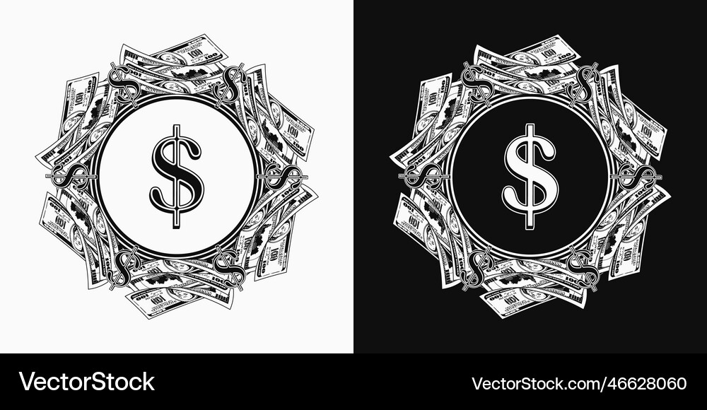 Circular money frame with folded 100 dollar bills Vector Image