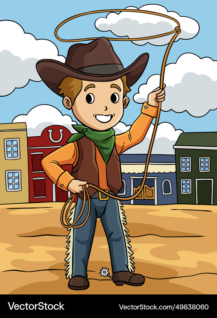 Cowboy with rope colored cartoon Royalty Free Vector Image