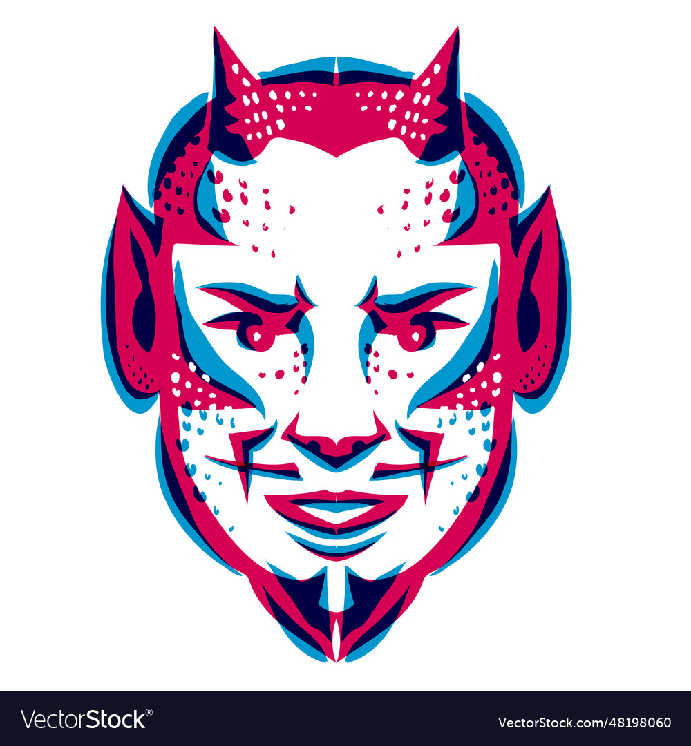 Demon head front risograph Royalty Free Vector Image