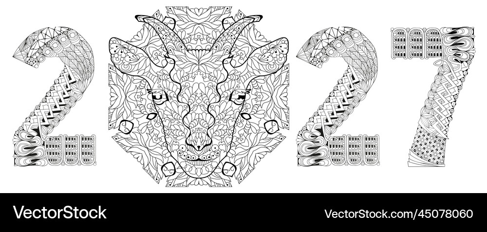 Entangle stylized goat number 2027 hand drawn Vector Image