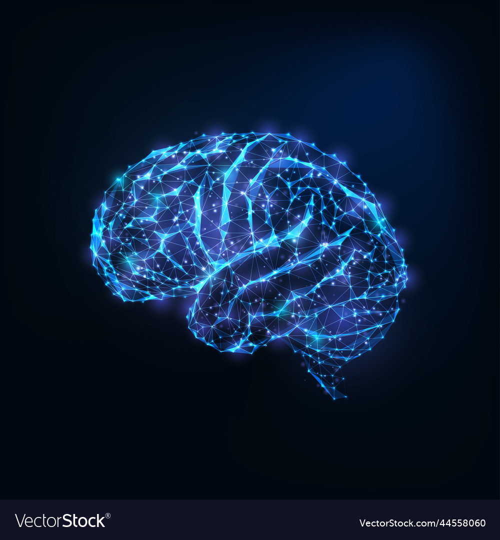 Futuristic glowing low polygonal brain Royalty Free Vector Futuristic glowing low polygonal brain Royalty Free Vector