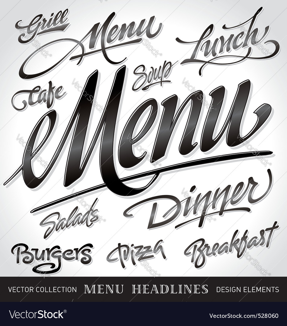 Menu headlines set Royalty Free Vector Image - VectorStock