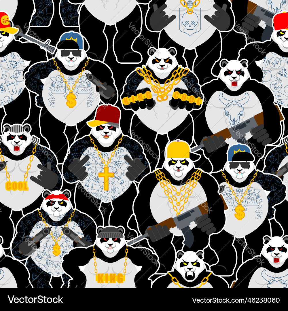 Panda gangster gang pattern seamless cool bear Vector Image