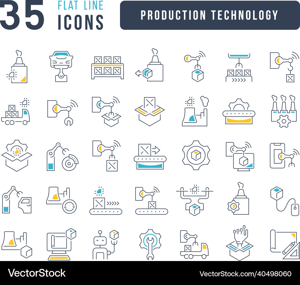 Set of linear icons production technology Vector Image