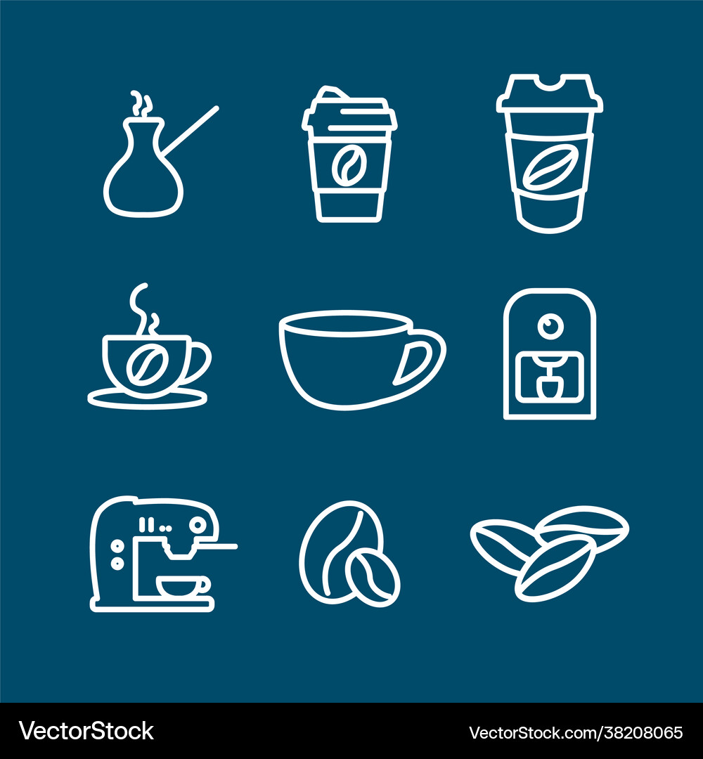 Coffee line icon set cup beans to go Royalty Free Vector