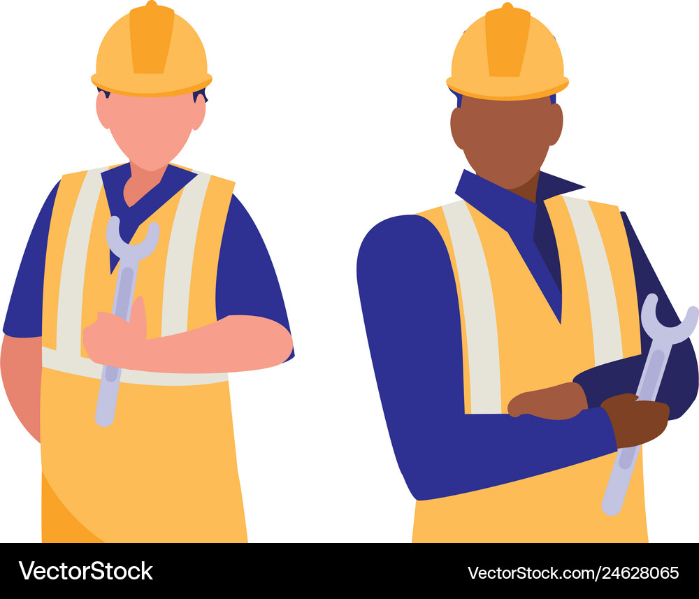 Couple of men builders working Royalty Free Vector Image