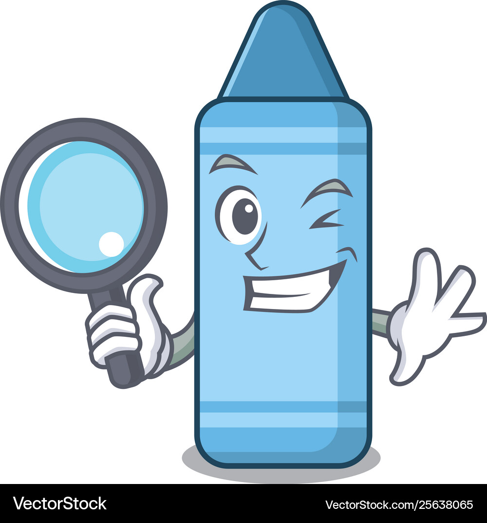 Detective blue crayon in cartoon column Royalty Free Vector