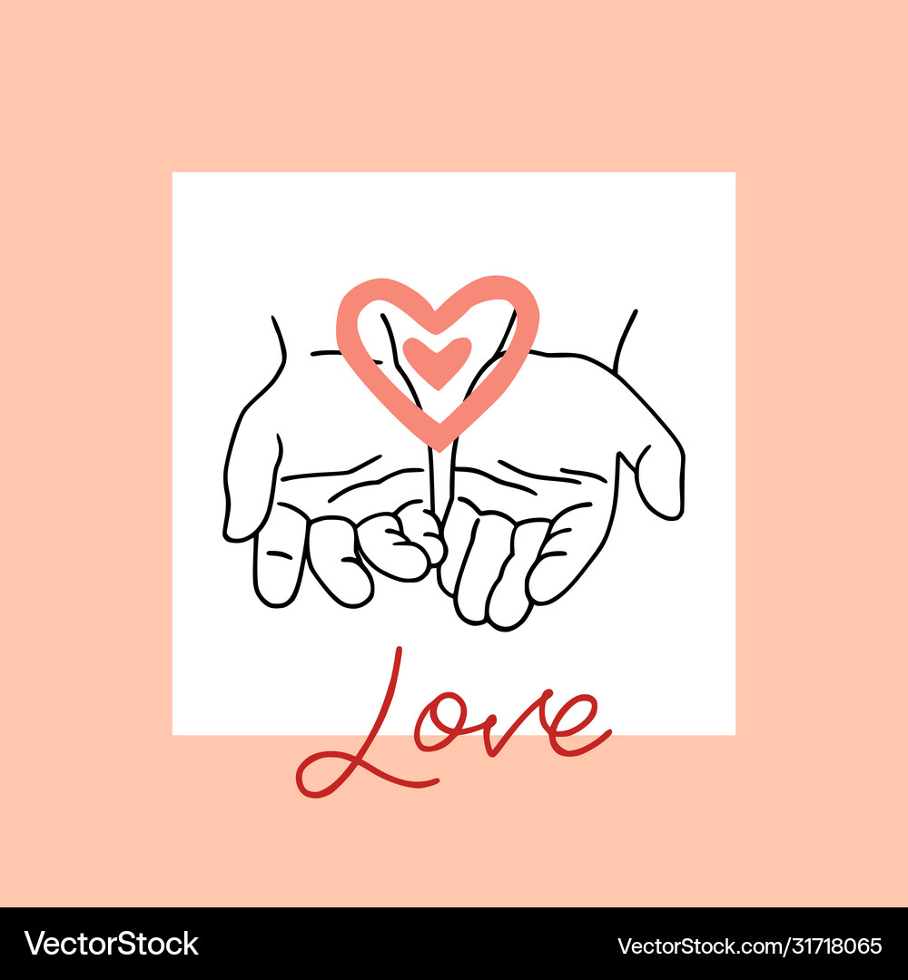 Drawing hands with heart and lettering Royalty Free Vector