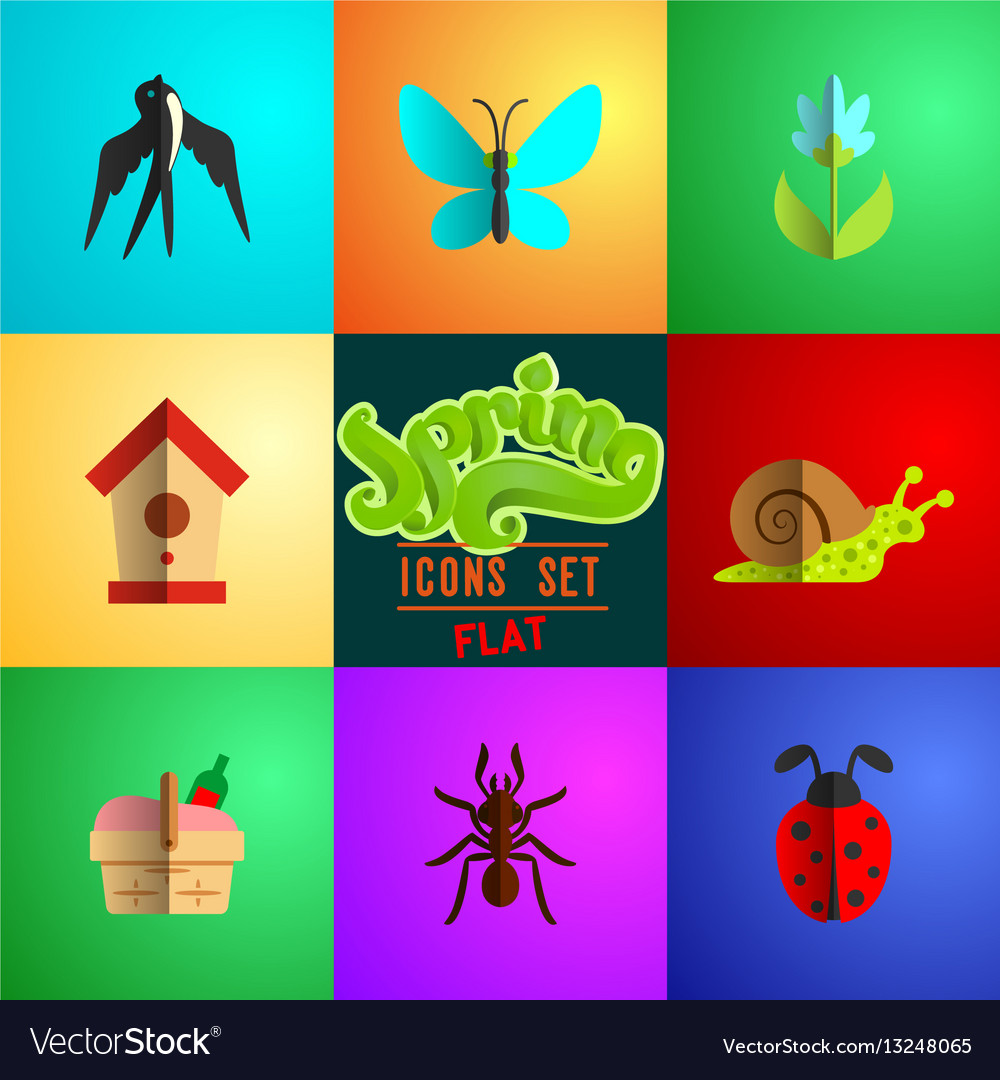 Flat spring icons set Royalty Free Vector Image