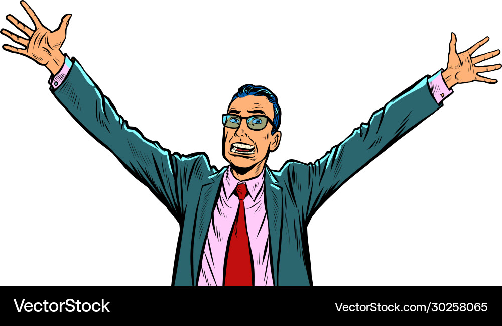 Happy businessman hand up gesture Royalty Free Vector Image