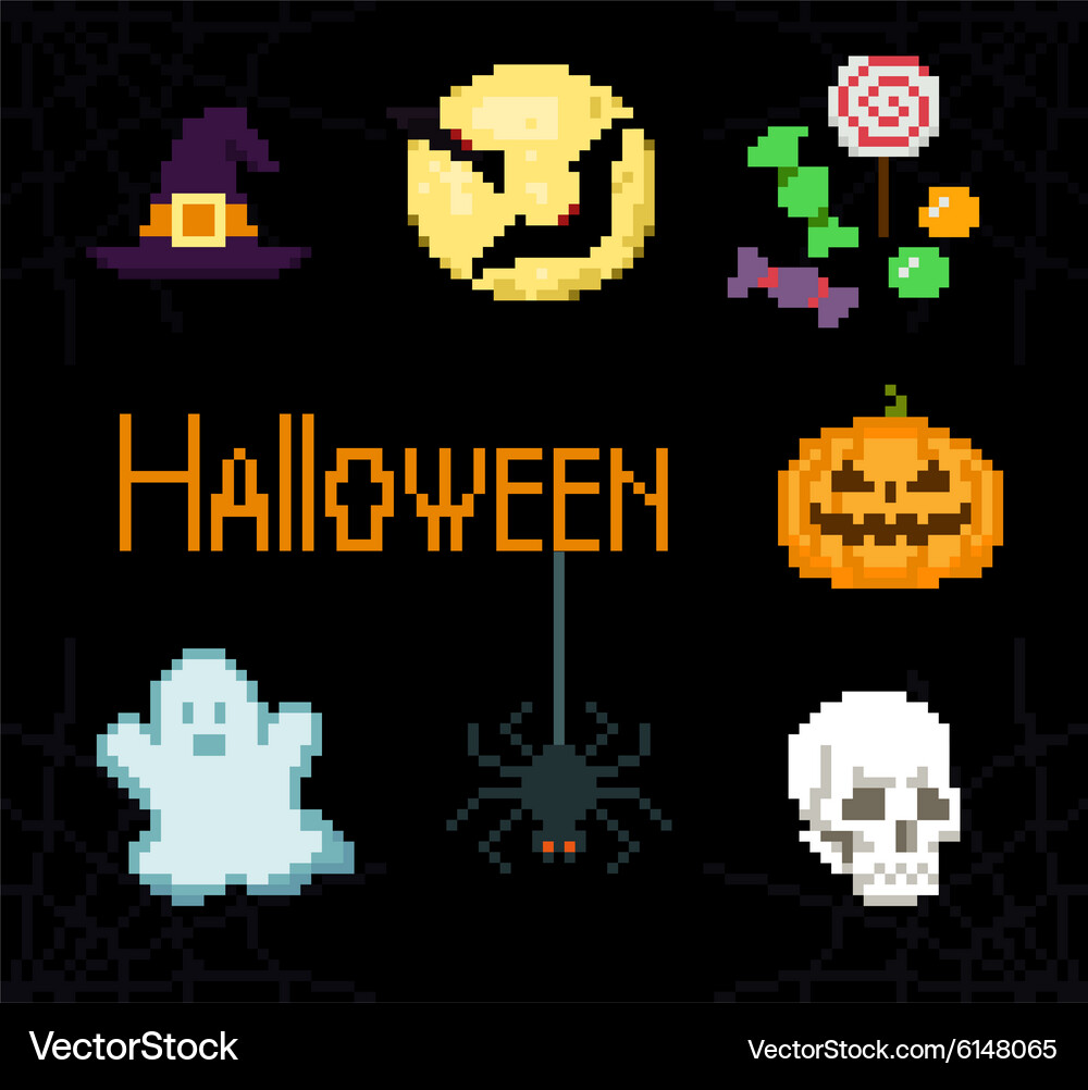 Pixel halloween icons Royalty Free Vector Image