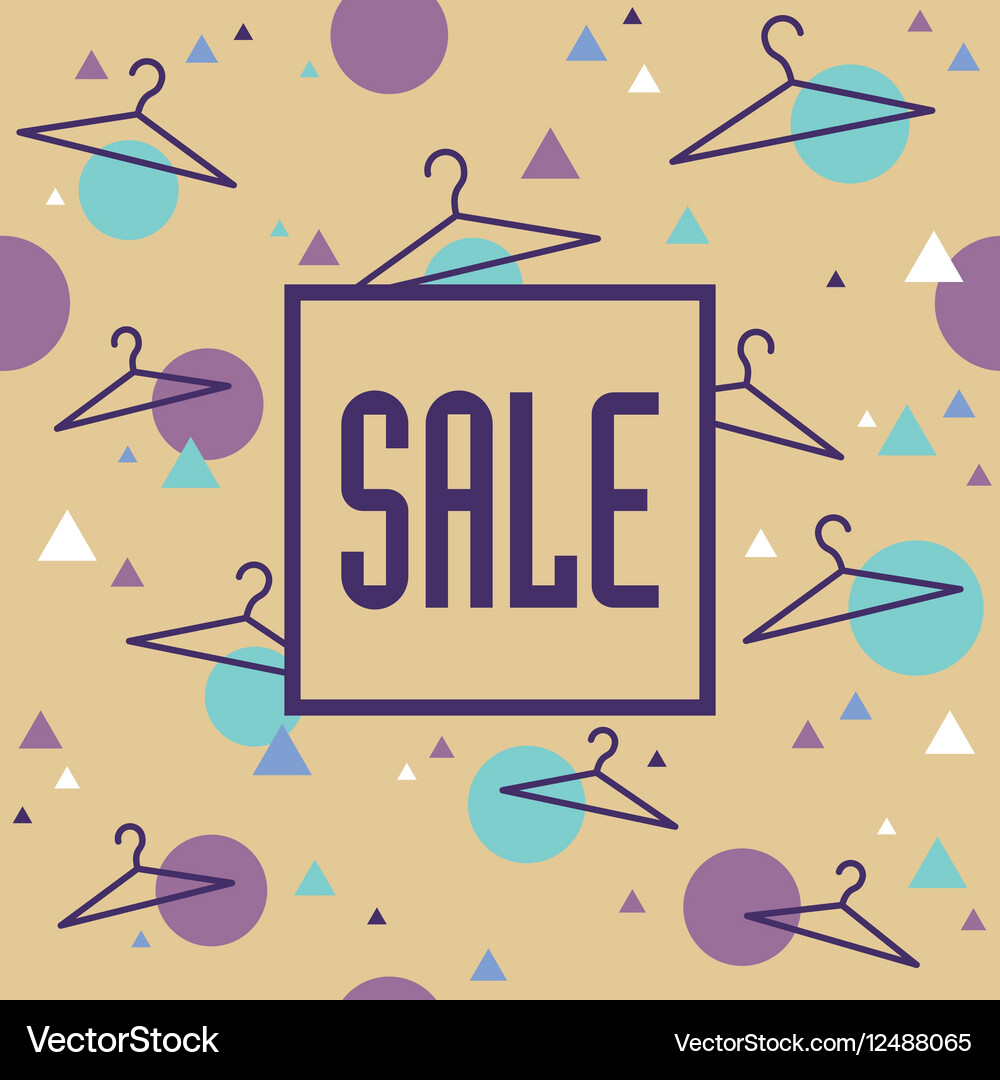 Sale banner with hangers and geometric pattern Vector Image