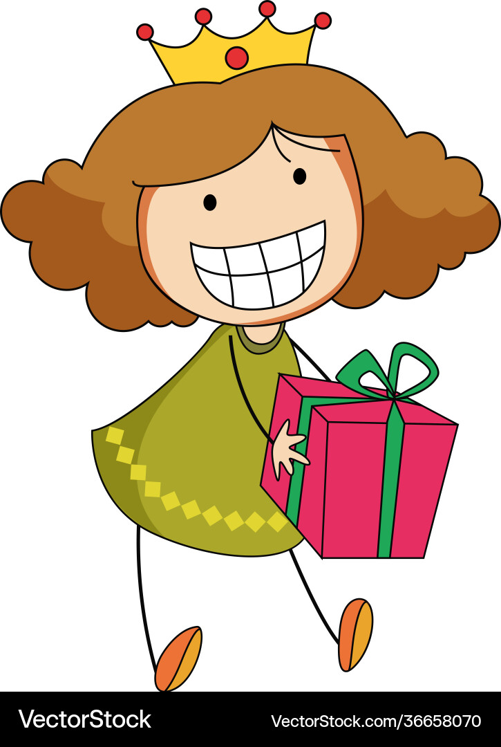 A doodle kid holding gift box cartoon character Vector Image