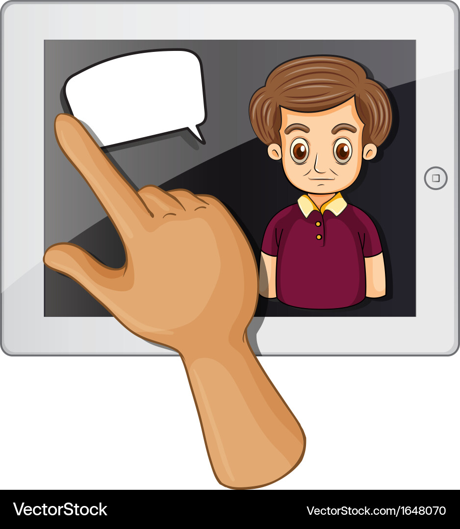 A finger touching the gadget with serious Vector Image