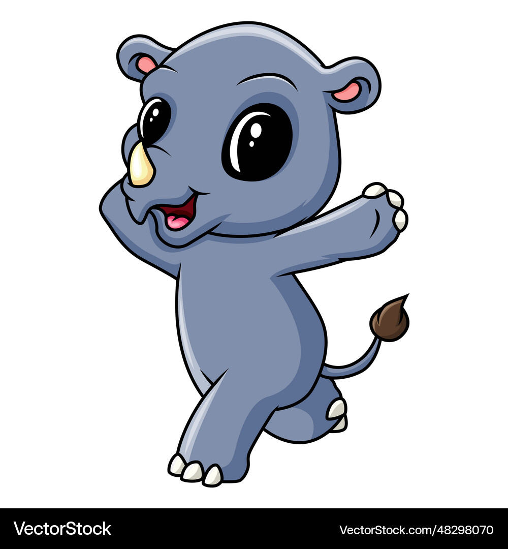 Cartoon funny rhino posing running Royalty Free Vector Image