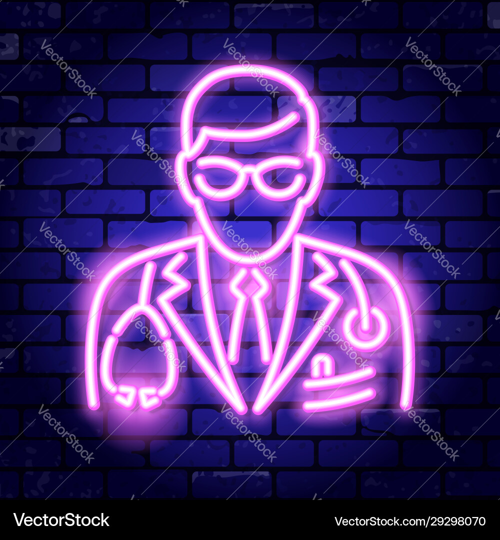 Doctor with stethoscope neon signboard Royalty Free Vector