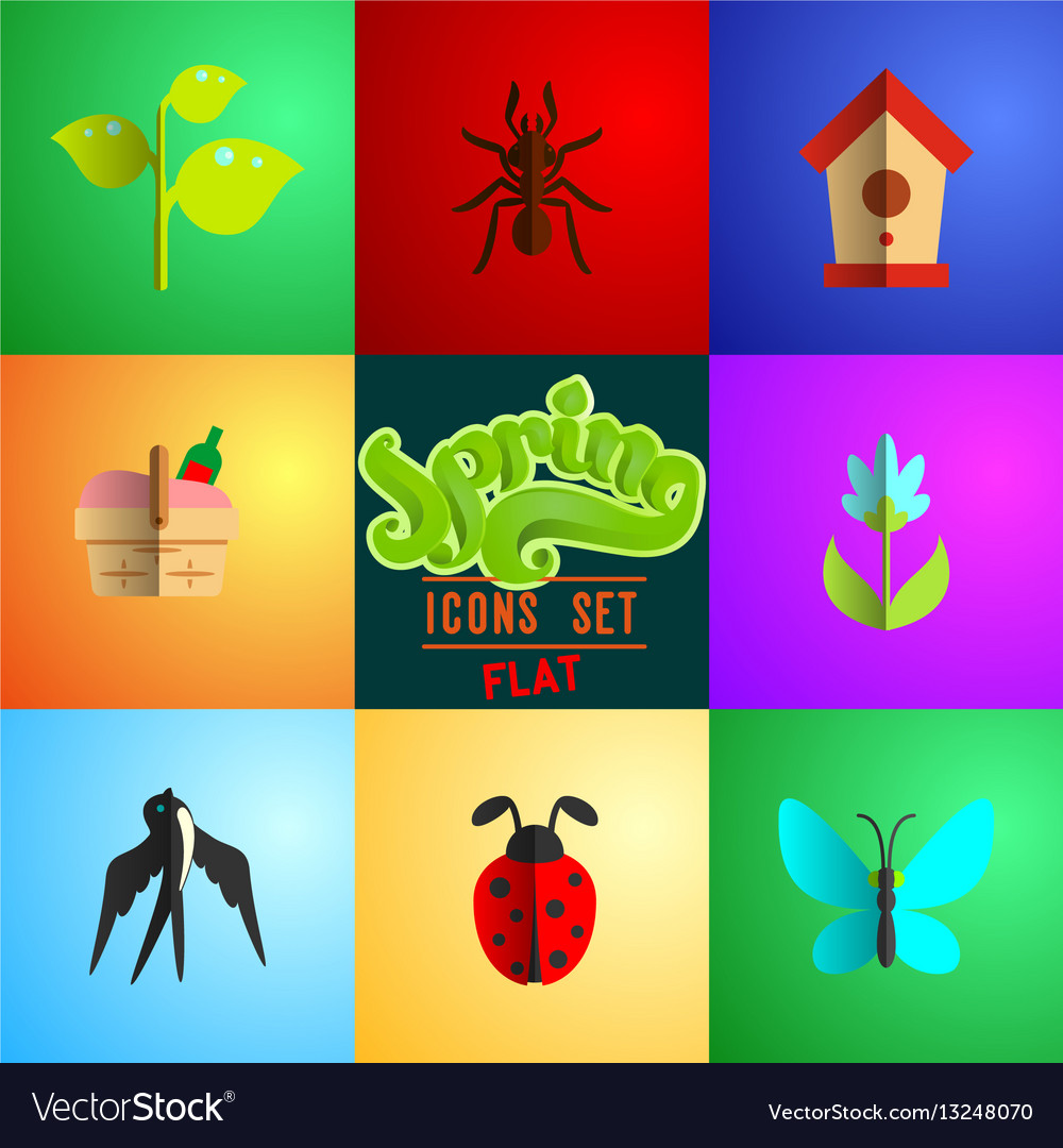 Flat spring icons set Royalty Free Vector Image