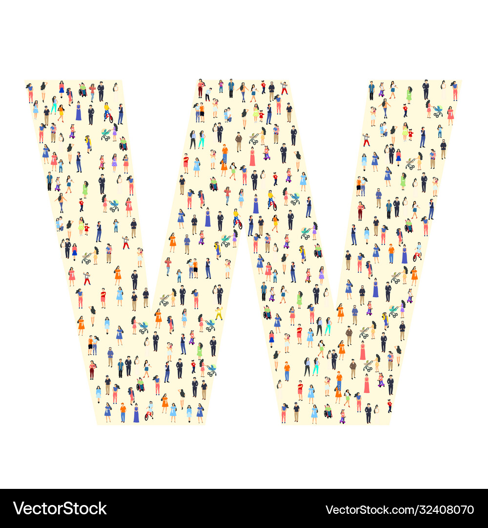 Large group people in letter w form Royalty Free Vector