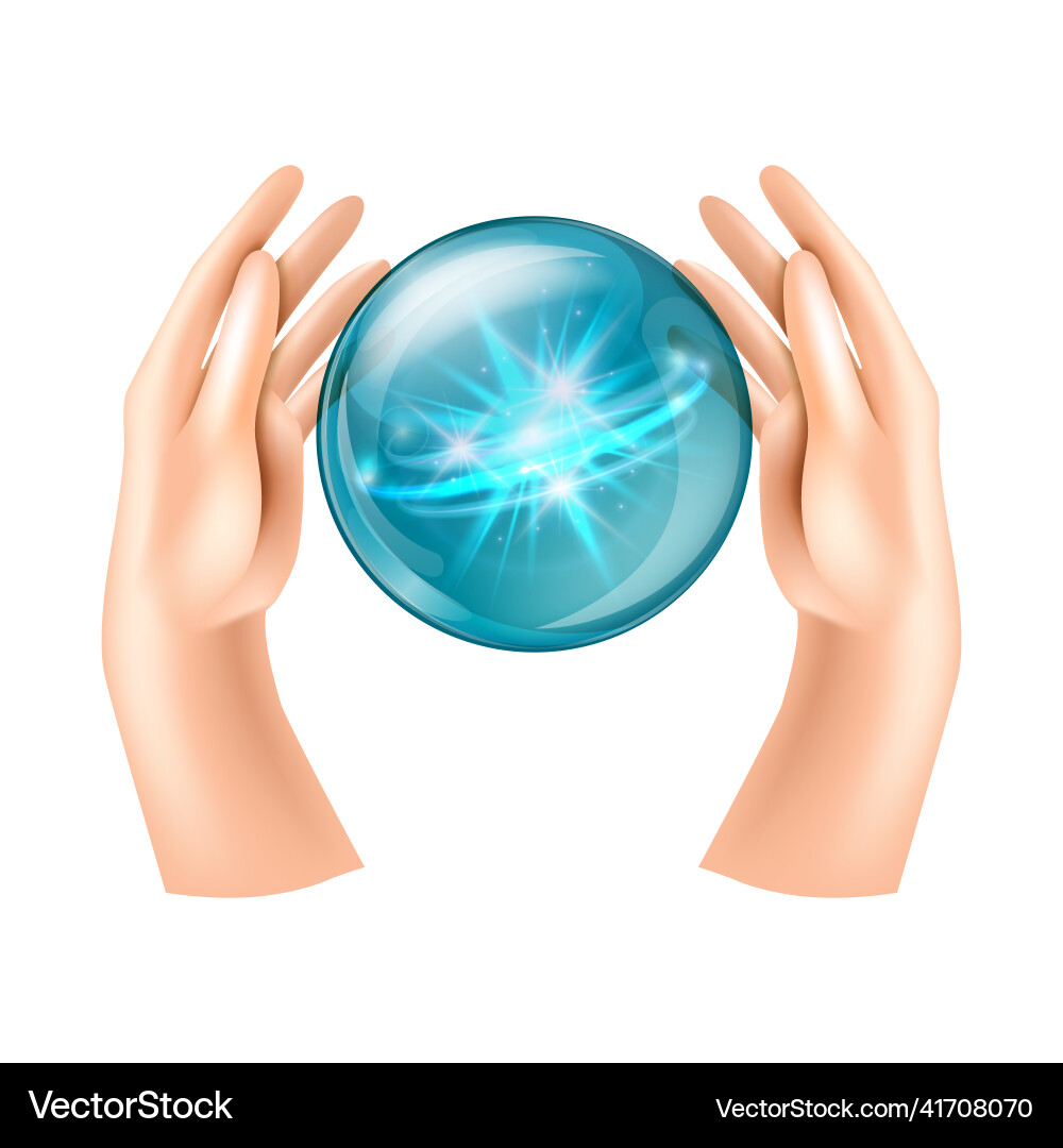 Magic crystal ball with female hands isolated Vector Image