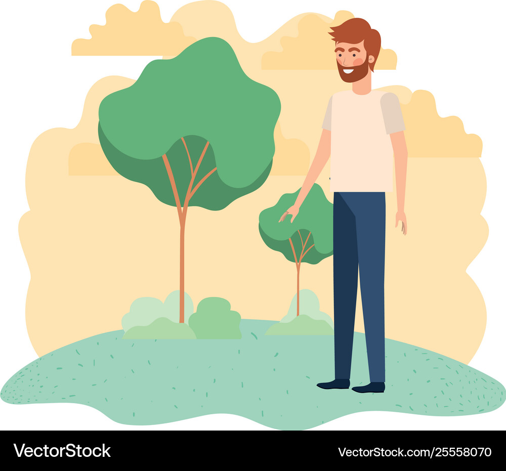 Man standing in landscape avatar character Vector Image