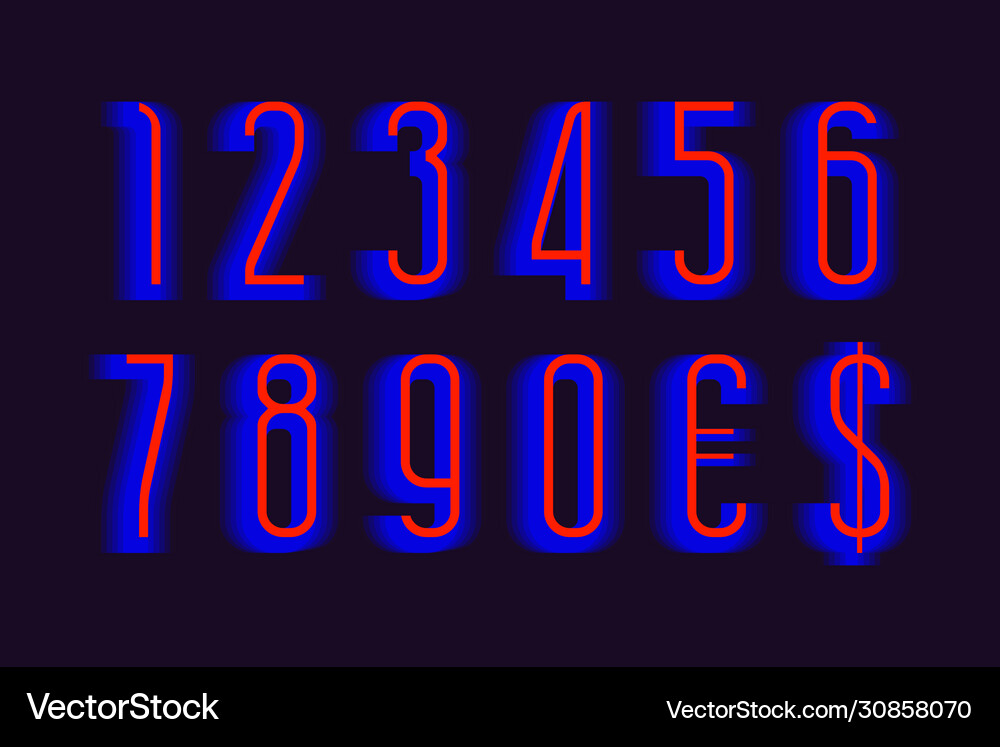 Red blue layered energetic numbers and currency Vector Image