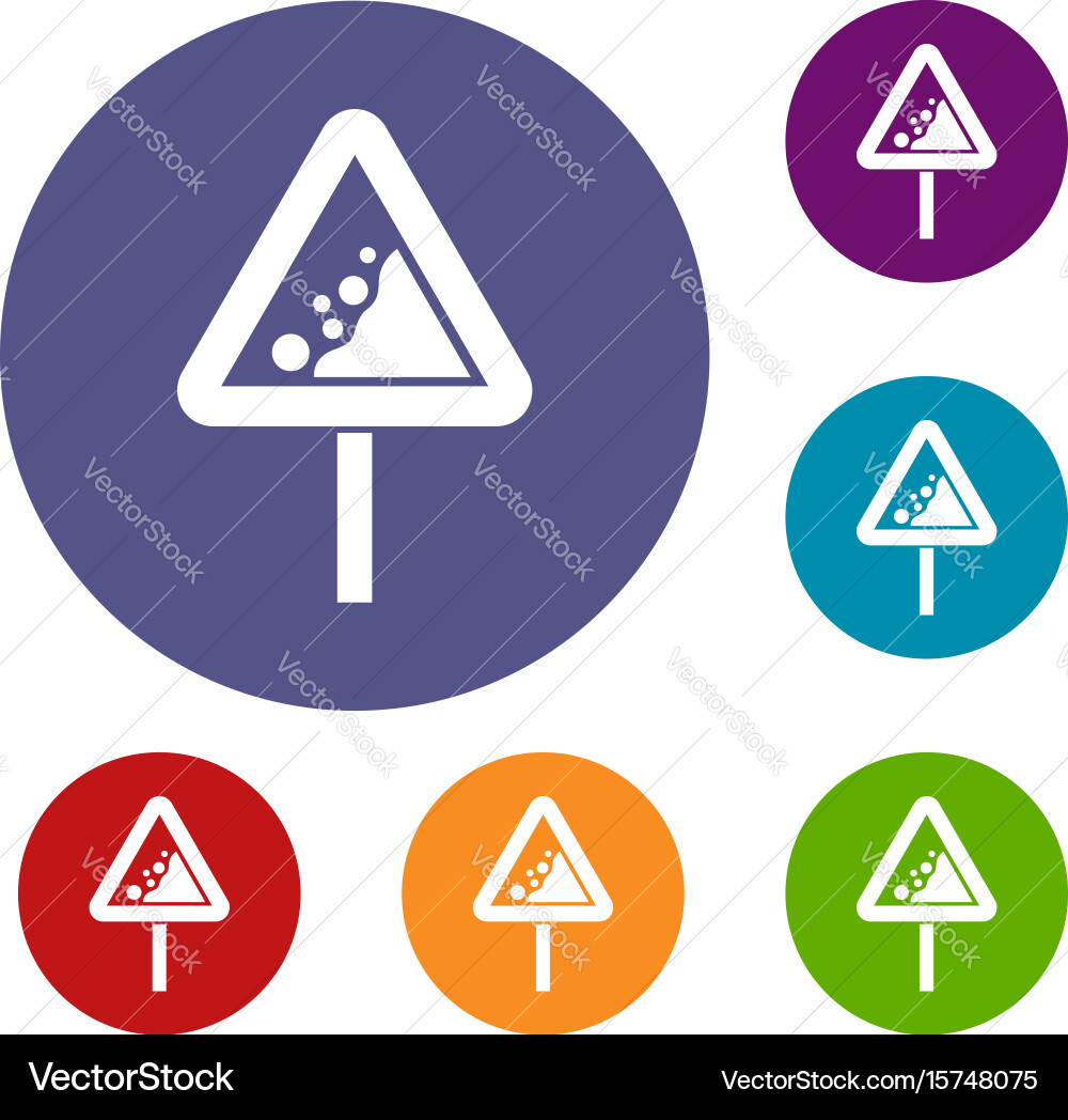 Falling rocks warning traffic sign icons set Vector Image