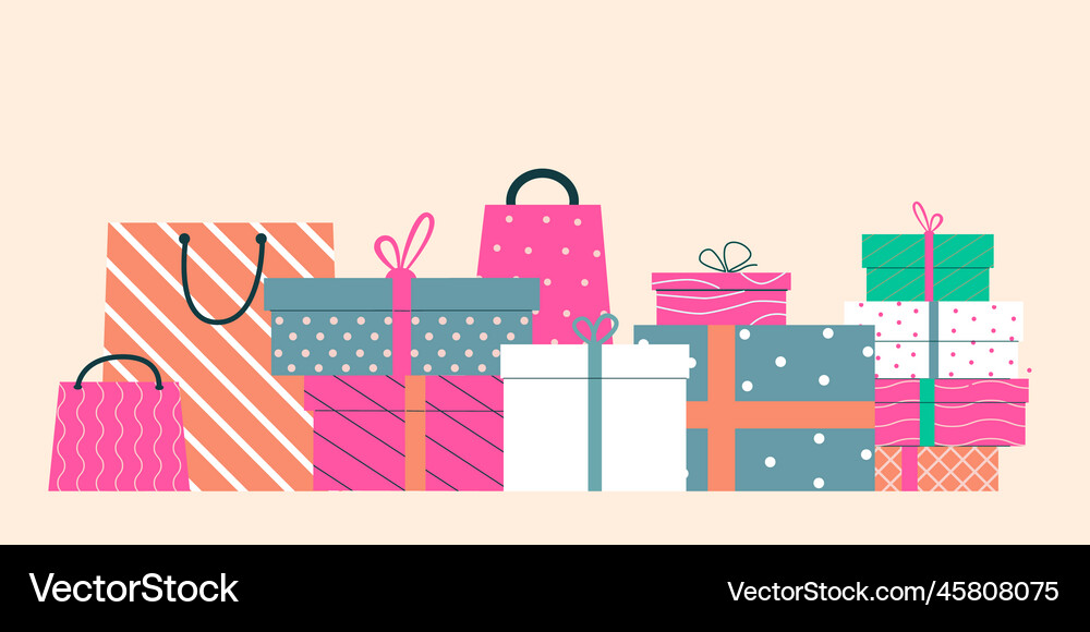 Gift boxes flat style presents and shopping bags Vector Image