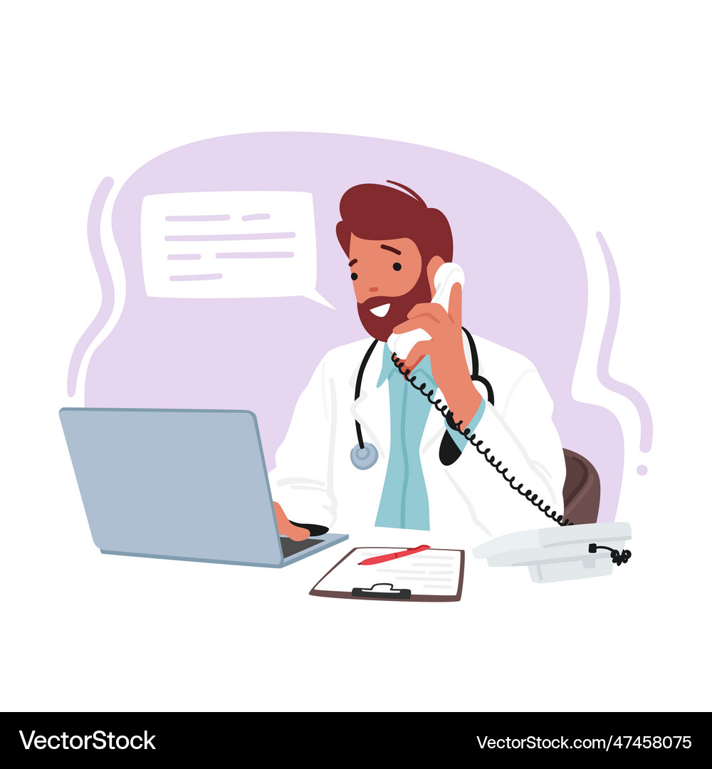 Professional male doctor character multitasking Vector Image