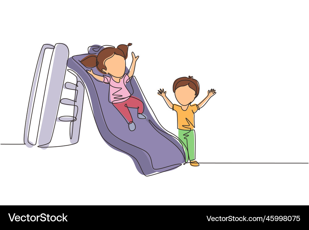 Single one line drawing preschool kids playing Vector Image