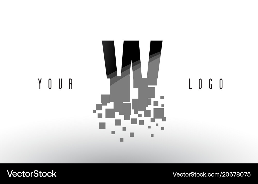 W pixel letter logo with digital shattered black Vector Image