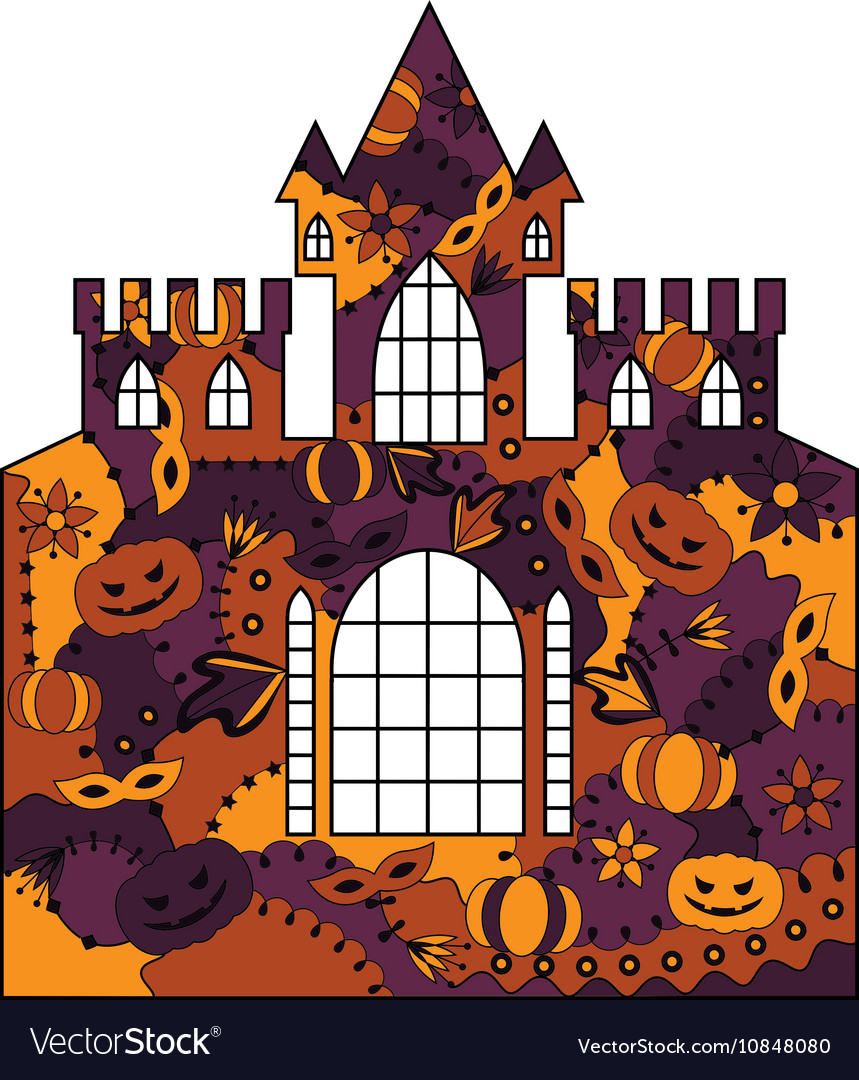 Halloween castle colorful Royalty Free Vector Image