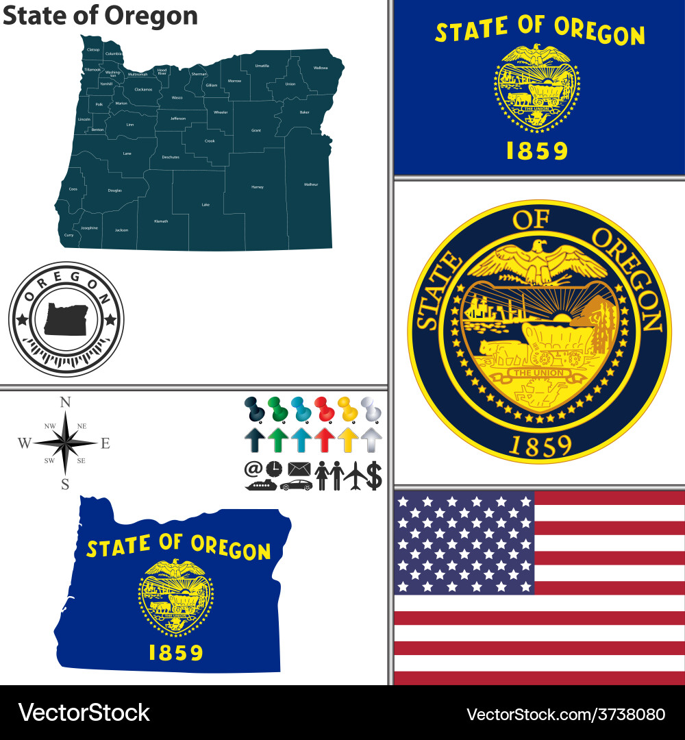 Map of Oregon with seal Royalty Free Vector Image