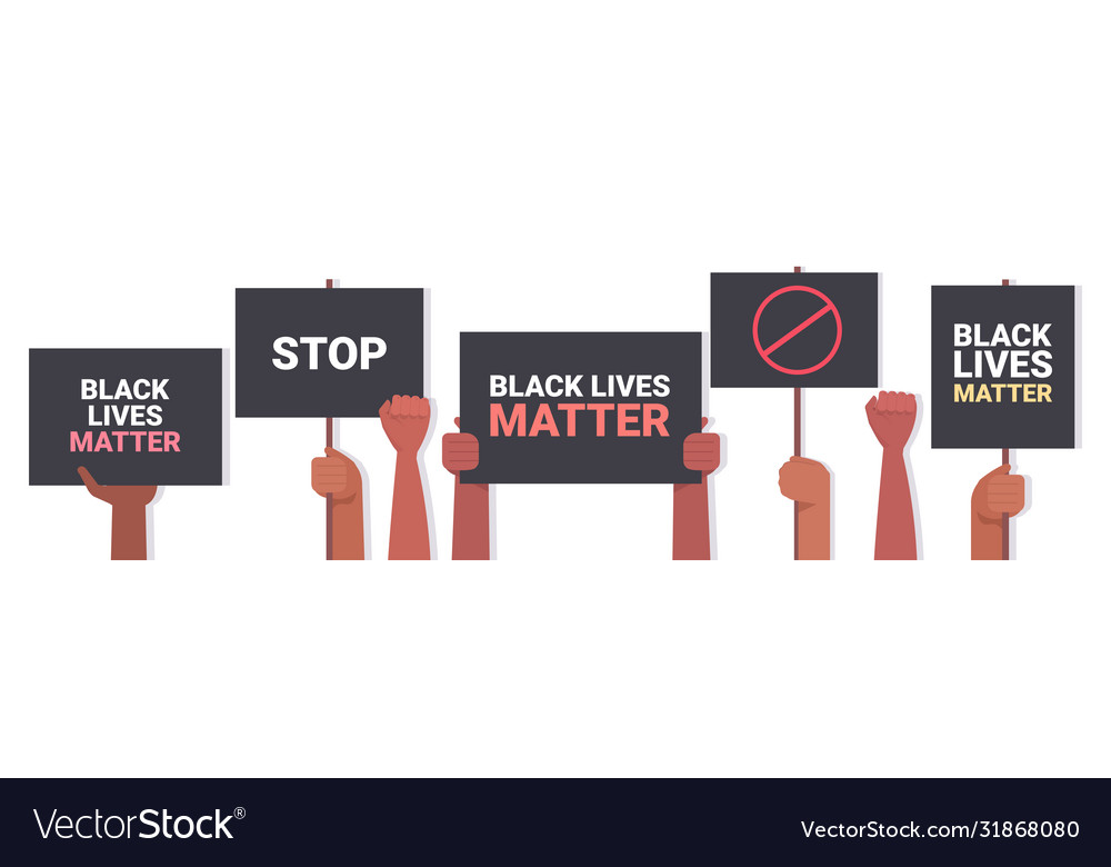 Protesters hands holding black lives matter banner