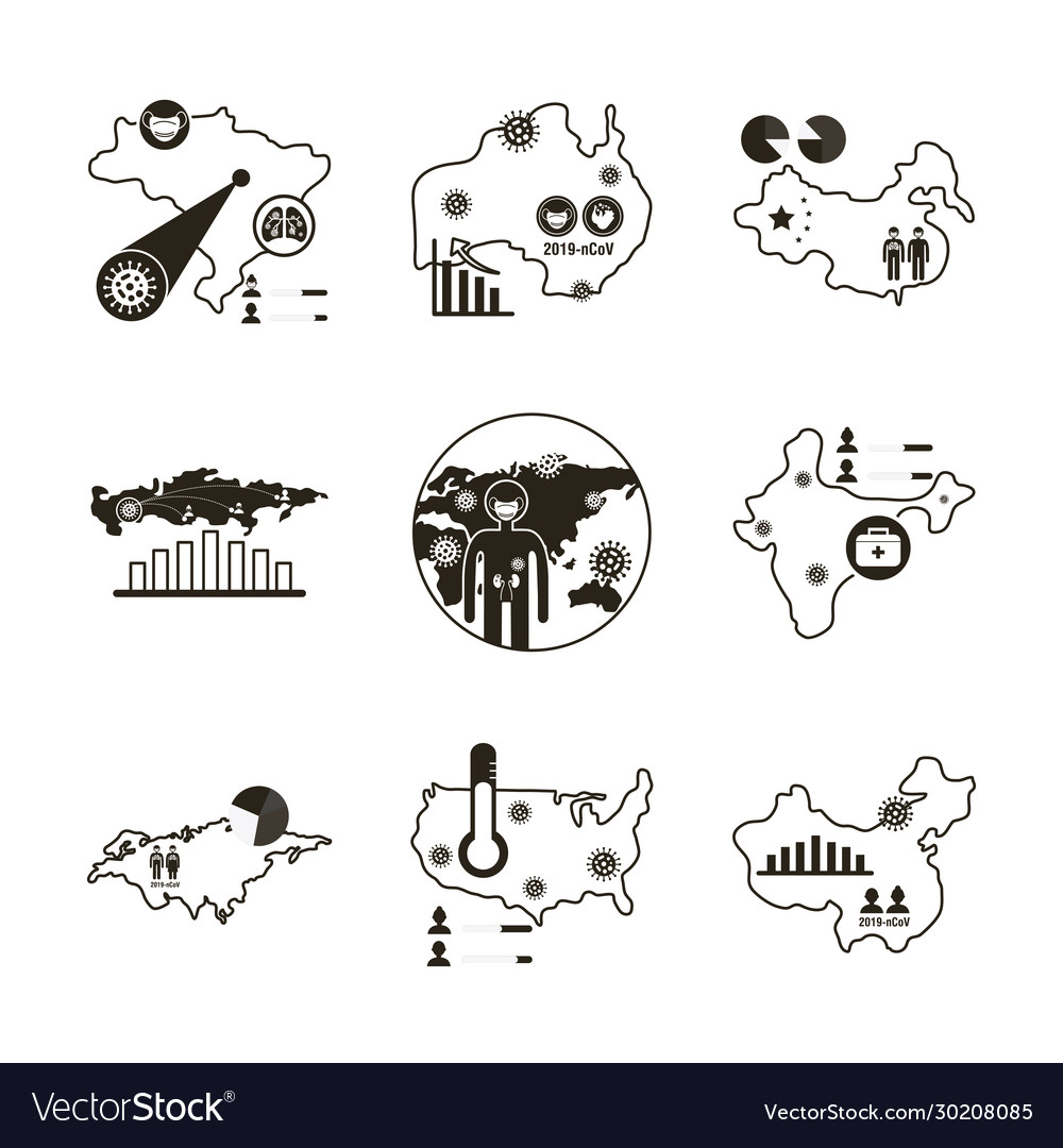 Bundle covid19 19 designs line style icon Vector Image