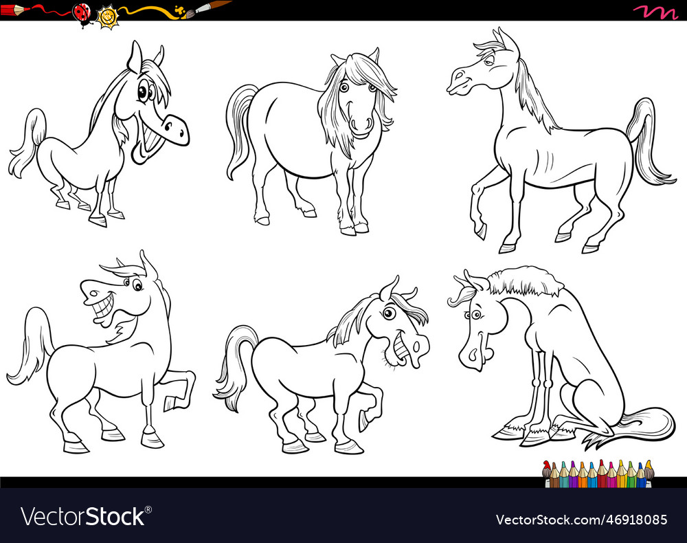 Cartoon horses farm animal characters set Vector Image
