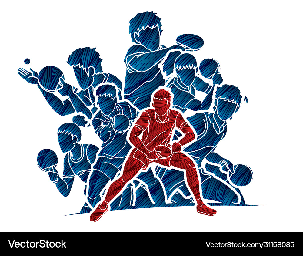 Group ping pong players table tennis Royalty Free Vector
