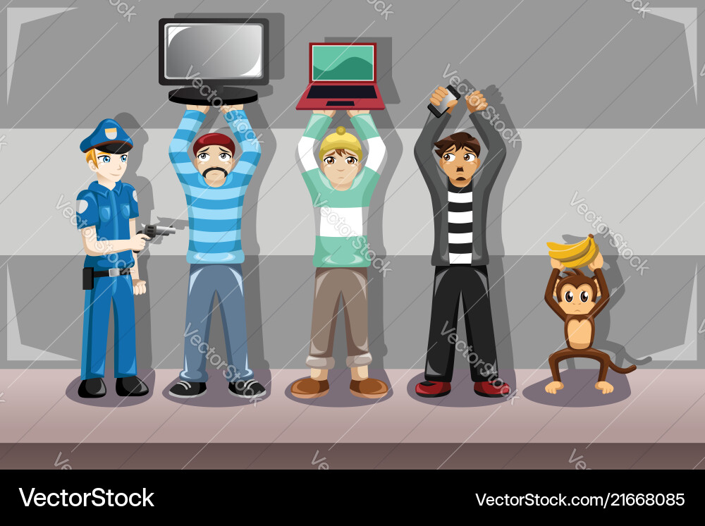 Policeman catching criminals Royalty Free Vector Image